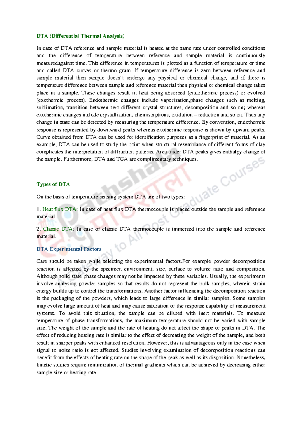 DTA - ITS LECTURE NOTE. - DTA (Differential Thermal Analysis) In case ...