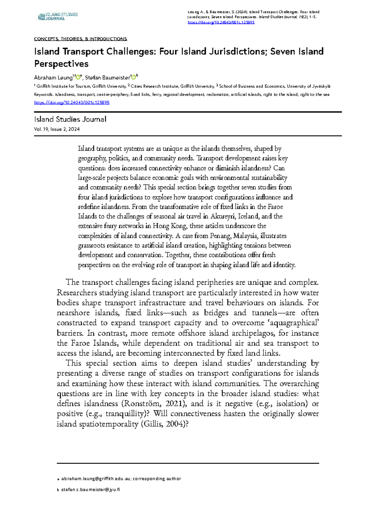 Island Transport Challenges: Four Jurisdictions, Seven Perspectives ...
