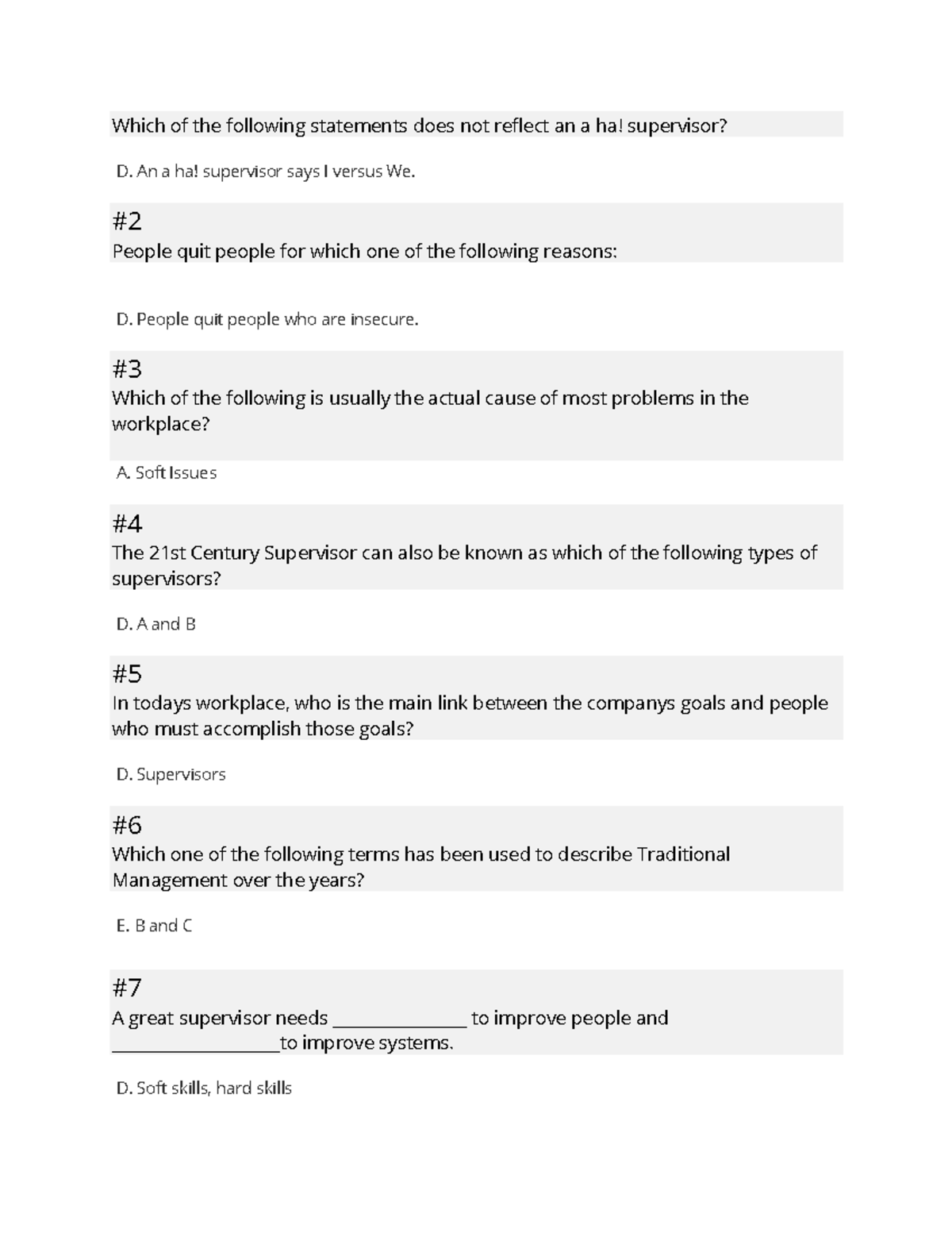 AHA Answer Key for Module 1 - Supervisor Skills Assessment - Studocu