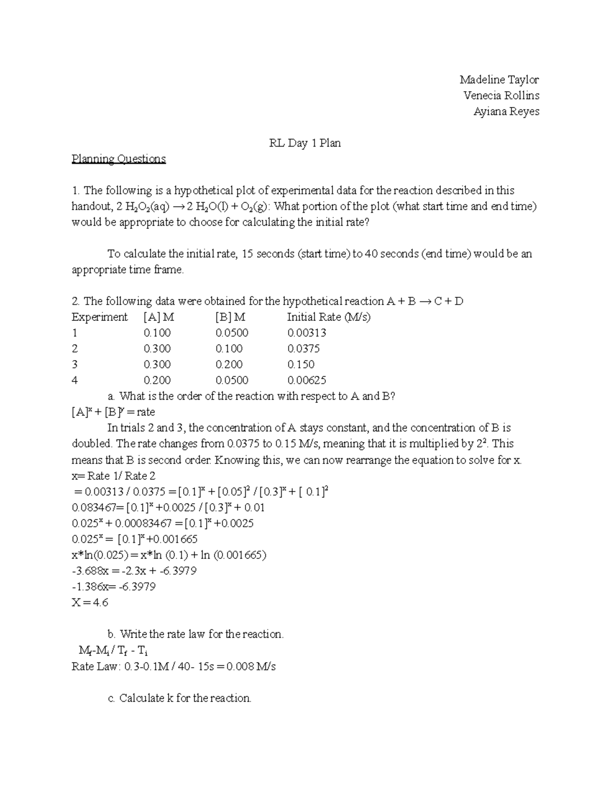 RL 101 Day 1 Experimental Planning Questions and Reactions Analysis ...