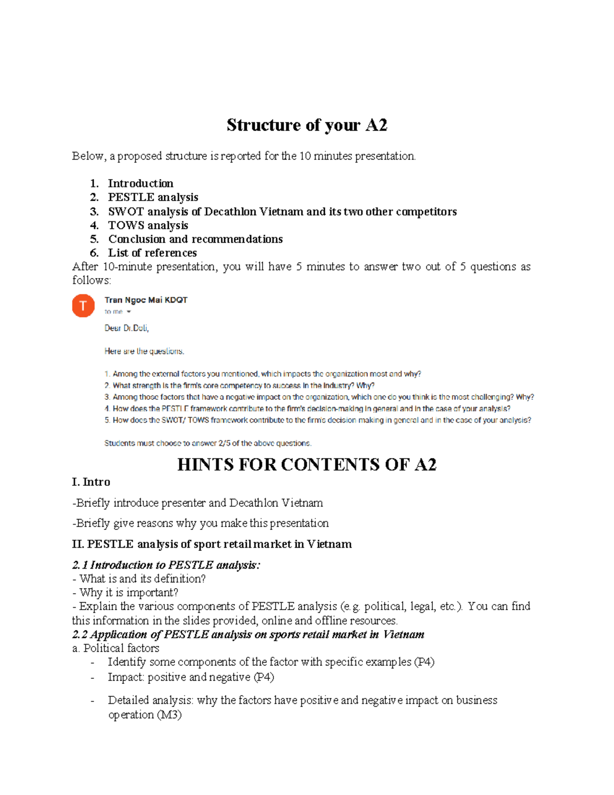 Decathlon Vietnam A2 Presentation Structure & Analysis Framework - Studocu