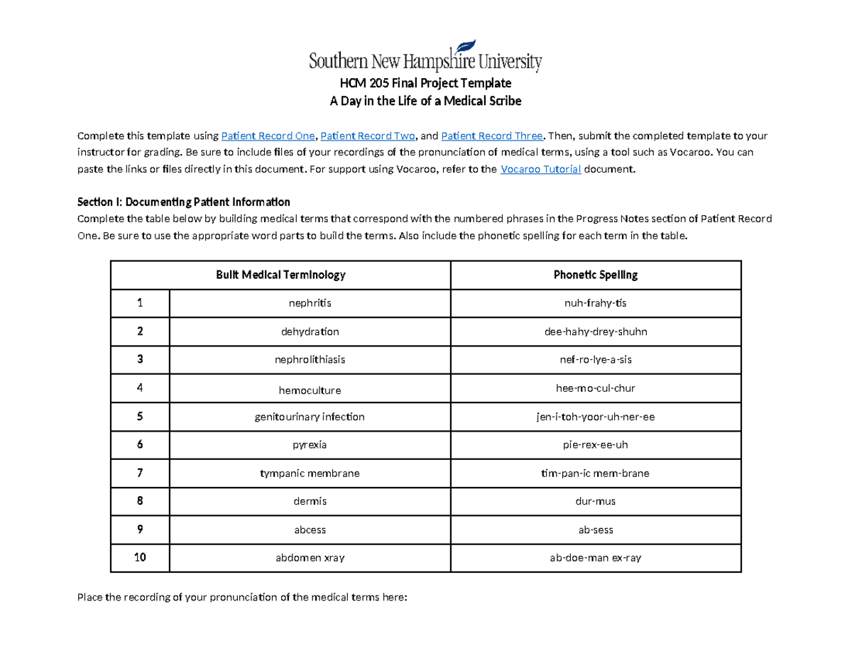 HCM 205 Final Project: Medical Scribe Case Study Template - Studocu