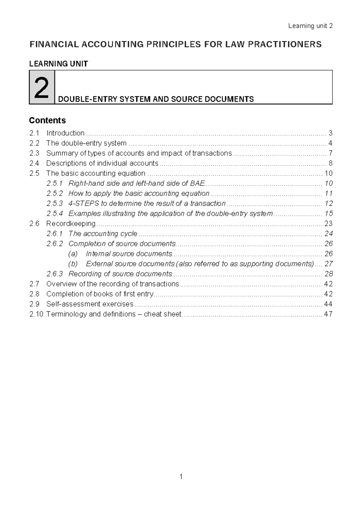 Financial Accounting Principles for Law Practitioners: Learning Unit 2 ...