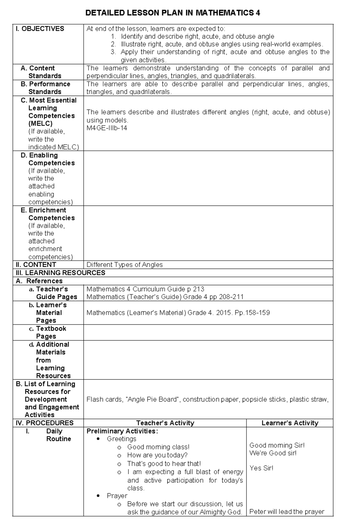 LE.CO-in-Mathematics -4 - DETAILED LESSON PLAN IN MATHEMATICS 4 I ...