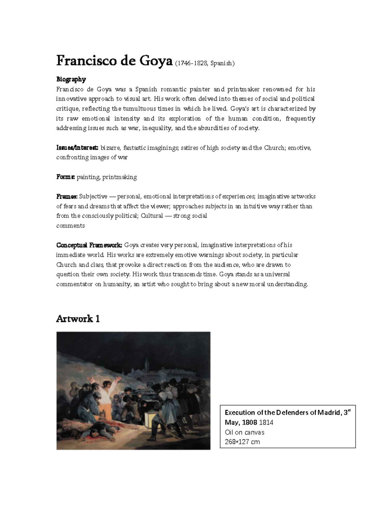 Francisco de Goya - Biography and Art Analysis Notes - Studocu