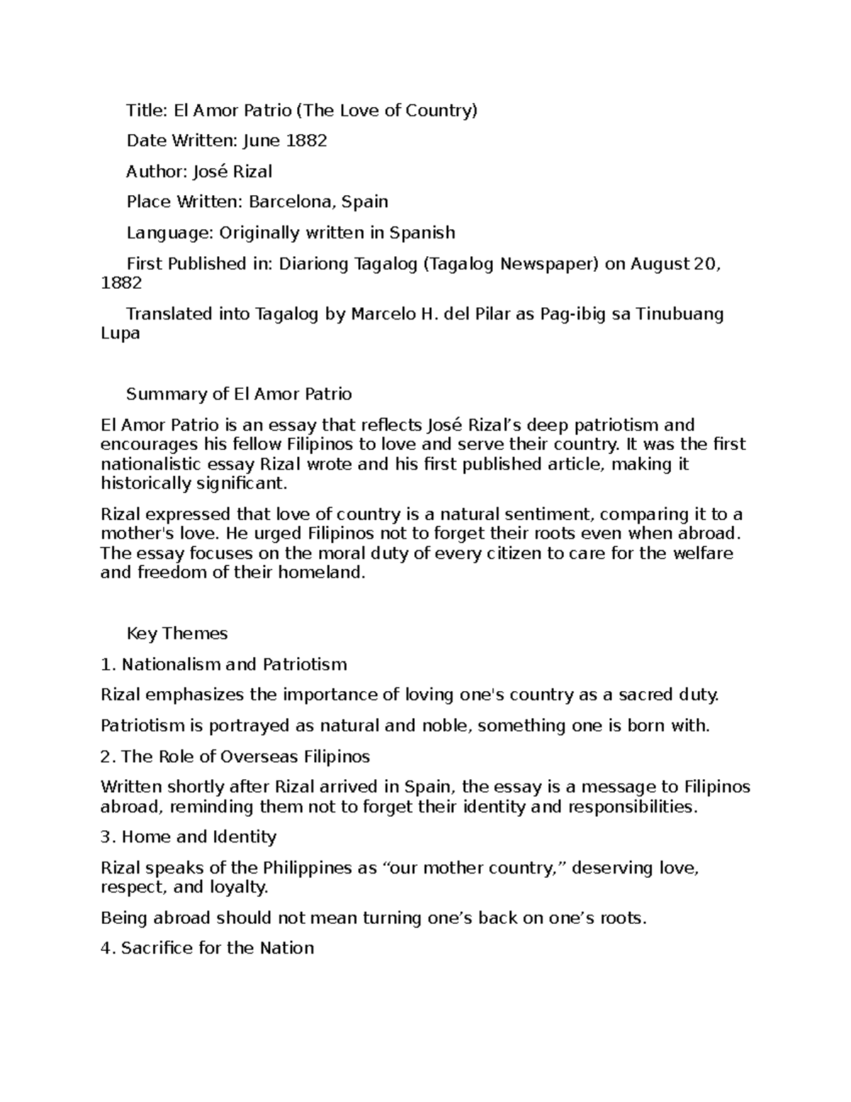 El Amor Patrio (The Love of Country) - José Rizal's Nationalist Essay ...