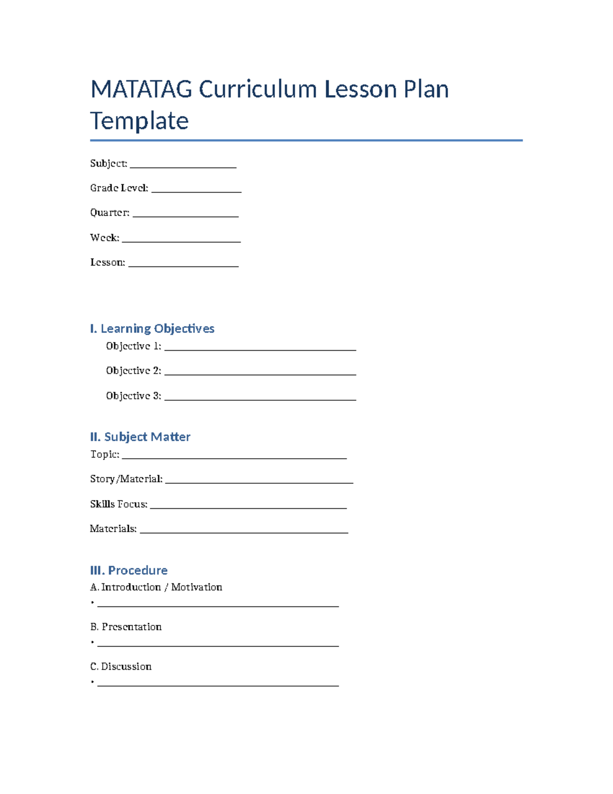Matatag Lesson Plan Template - MATATAG Curriculum Lesson Plan Template ...