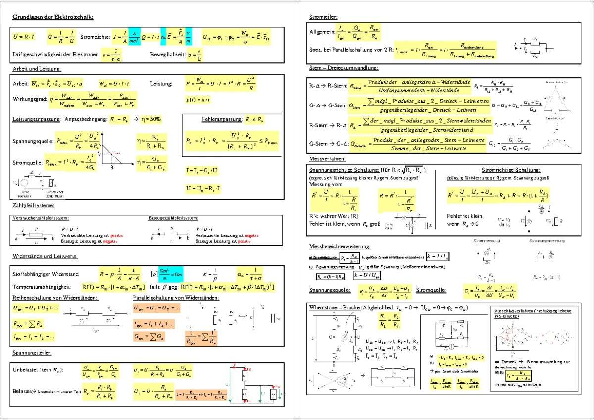 Elektrotechnik - Formelsammlung - Grundlagen 2 : #$%$& √2 - Studocu