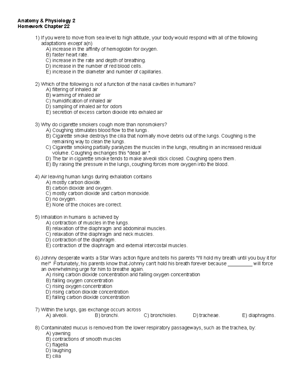 Anatomy Physiology 2 Homework: Respiratory System Questions - Studocu