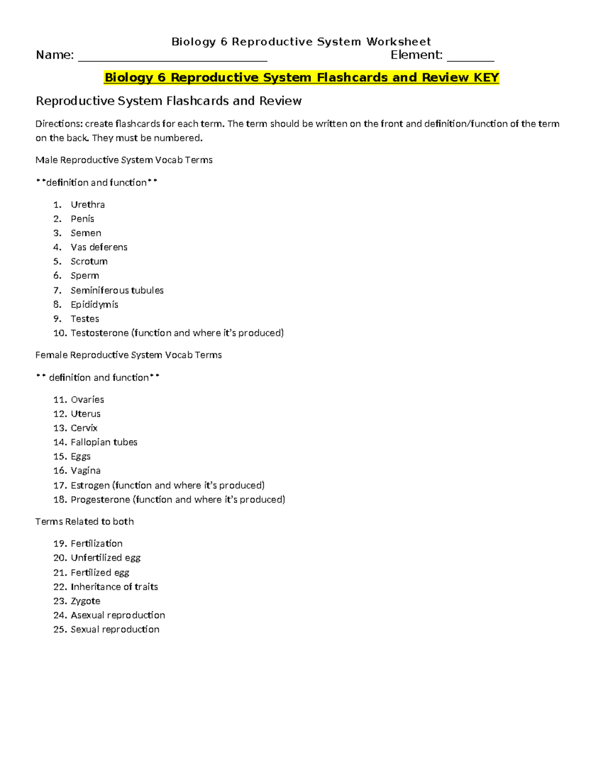 Key Reproductive System Flashcards and Review - Copy - Name