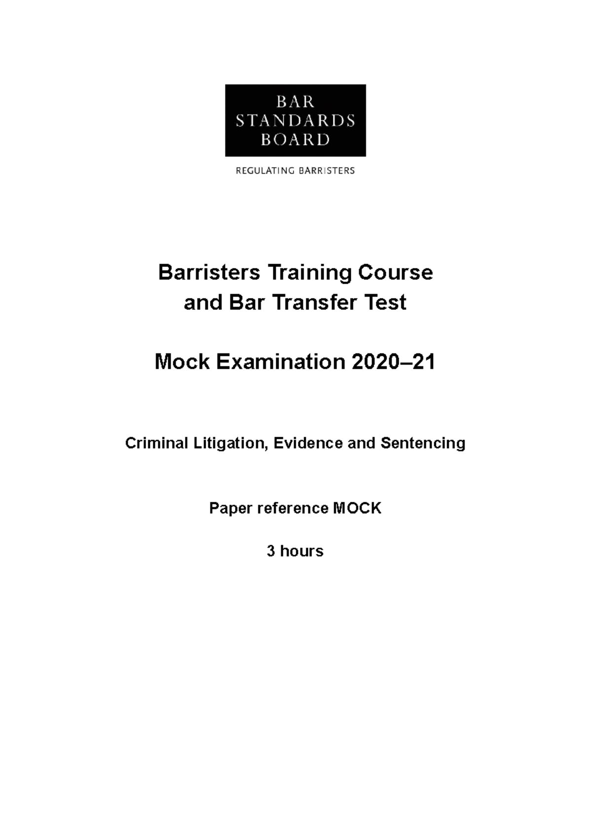 Criminal Litigation Mock Exam BCP 2021 - Training Course & Test - Studocu