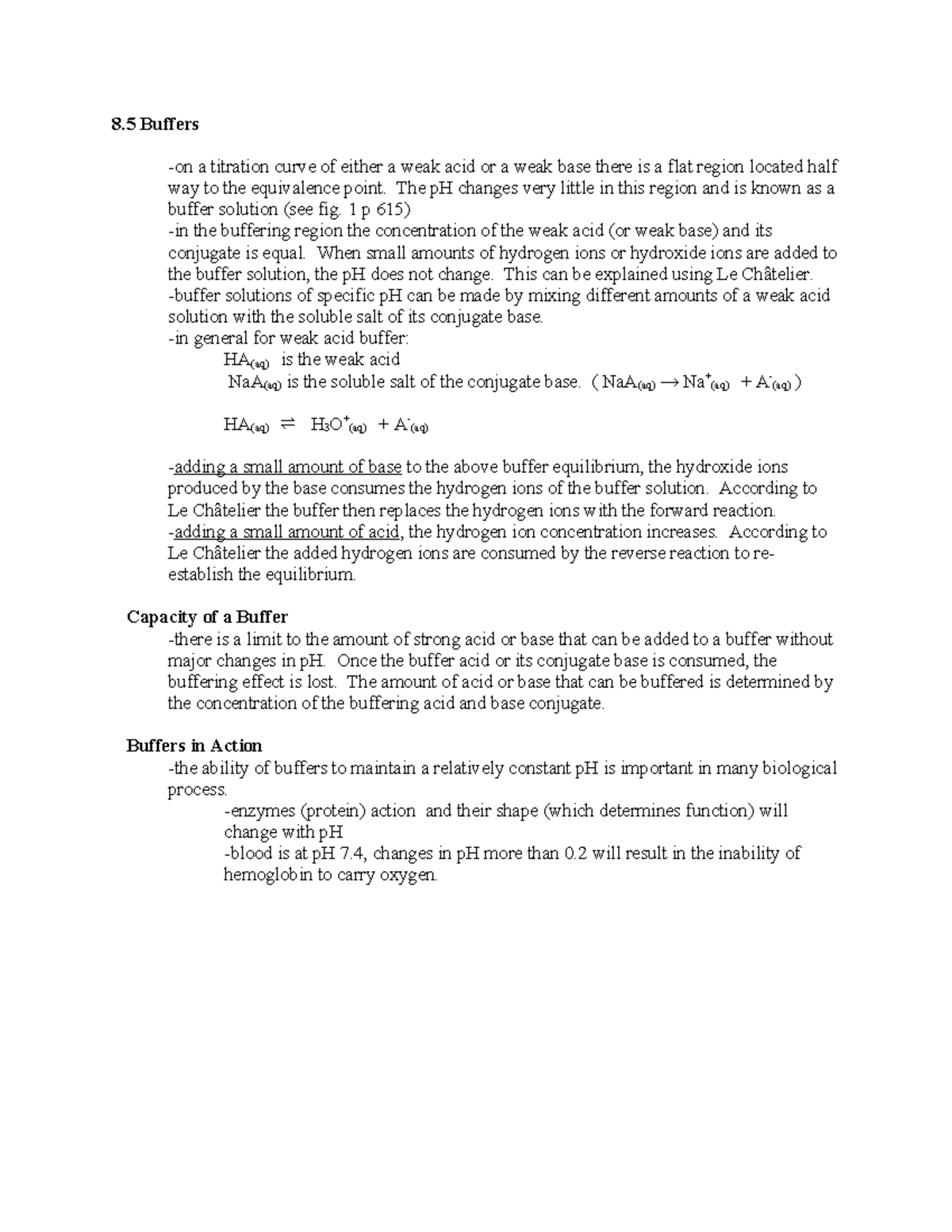 8.5 Buffers - Chem - 8 Buffers -on a titration curve of either a weak ...