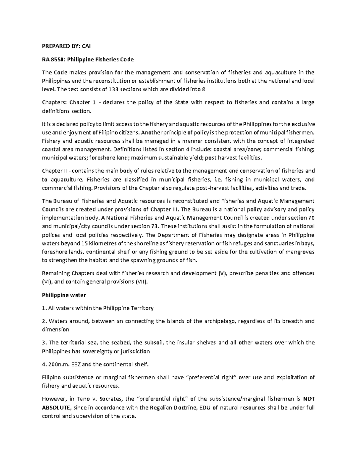 Final Reviewer: RA 8550 - Philippine Fisheries Code Overview - Studocu