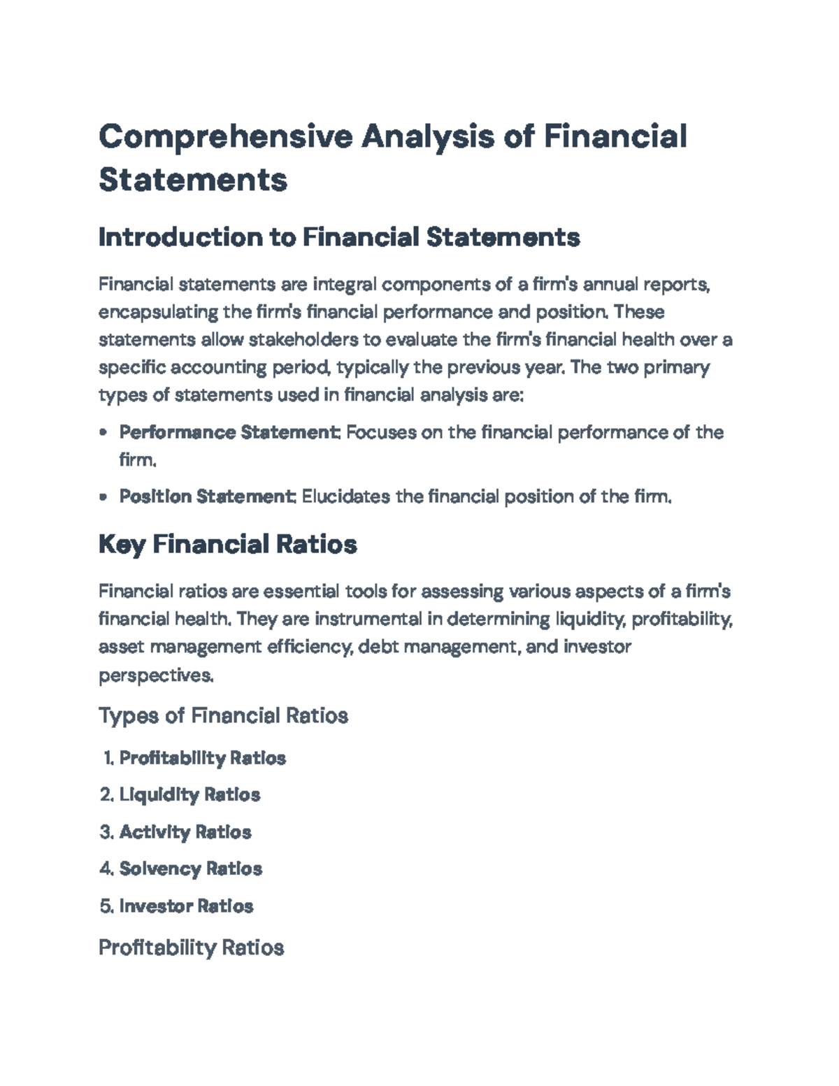 Comprehensive Financial Ratios Analysis - Business Management II - Comprehensive Analysis of ...