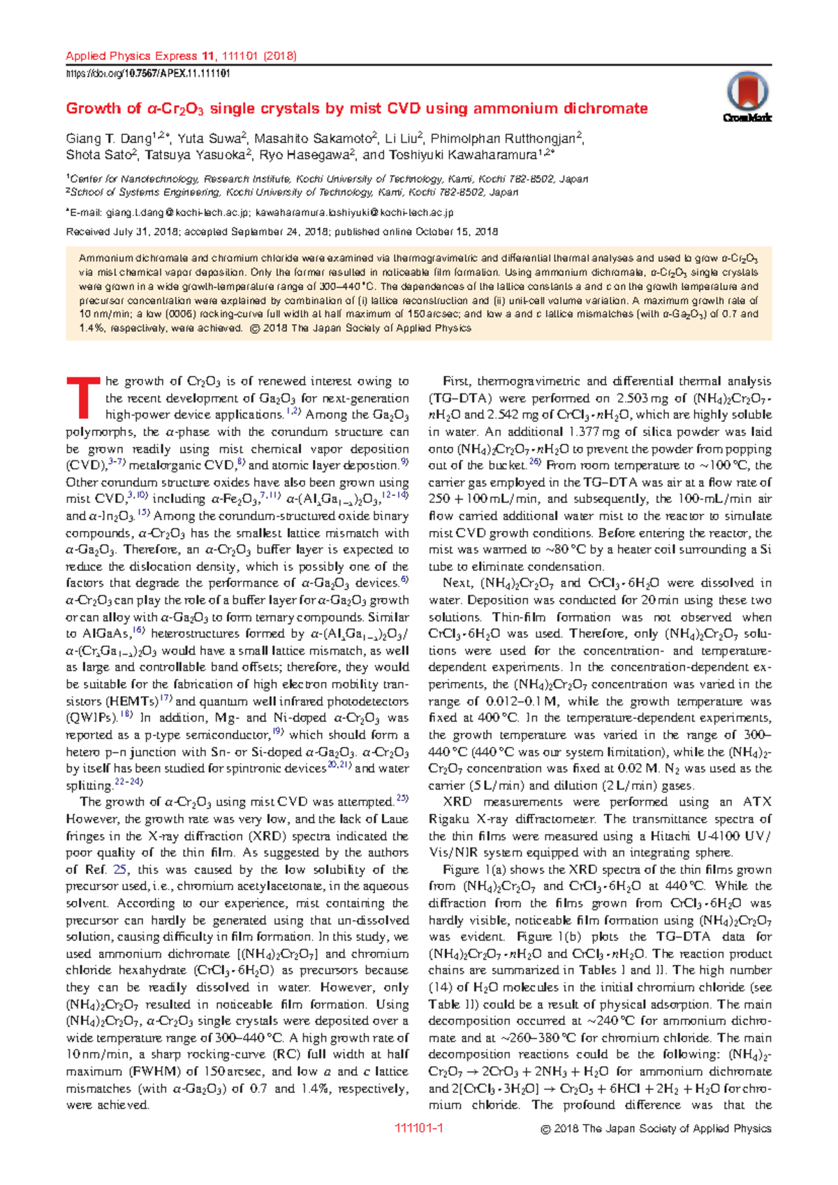 Growth of α-Cr2O3 Single Crystals via Mist CVD with (NH4)2Cr2O7 - Studocu