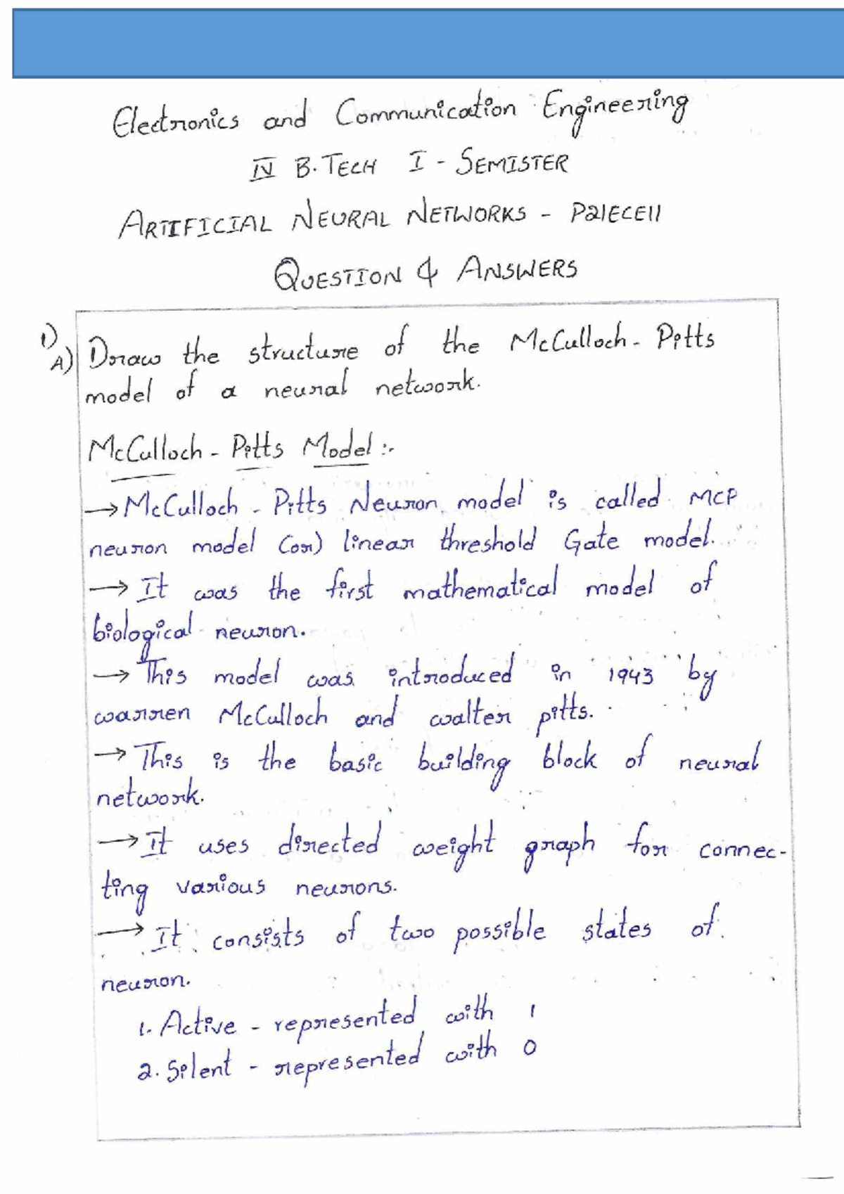 ANN UNIT-2 - R21 Regulation: McCulloch-Pitts Model & Perceptron ...
