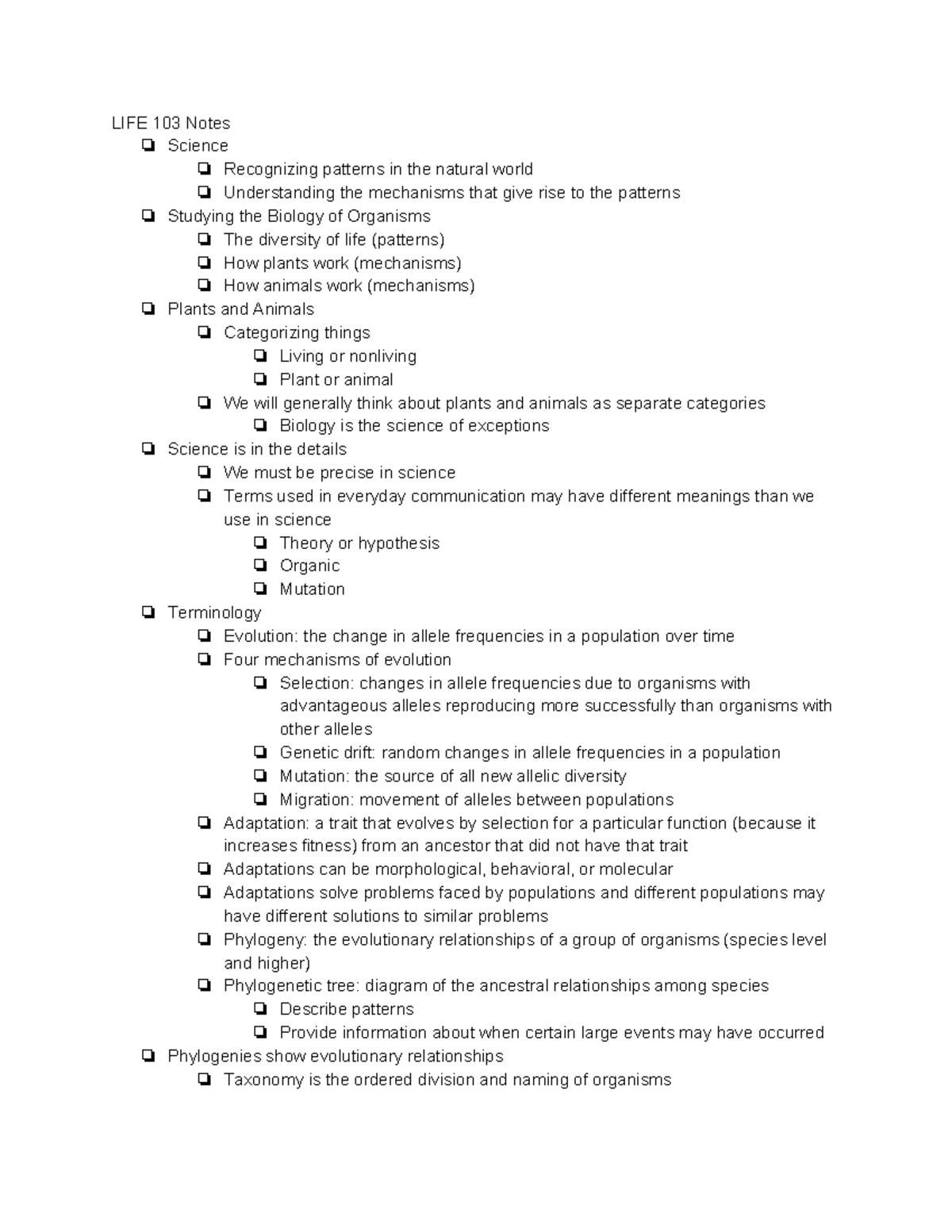 LIFE 103 Final Exam Notes: Understanding Biological Patterns ...