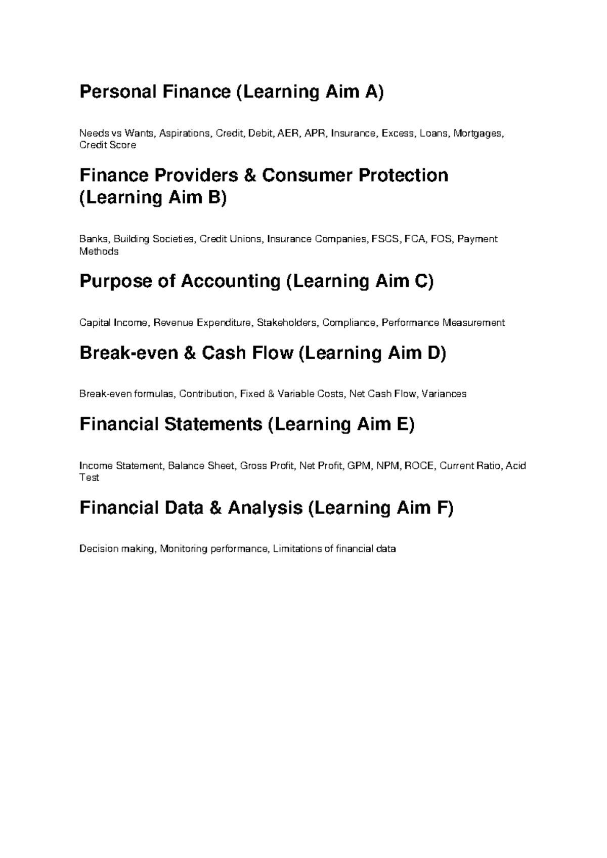 Unit 3 Personal Finance Revision Booklet: Key Concepts & Terms - Studocu