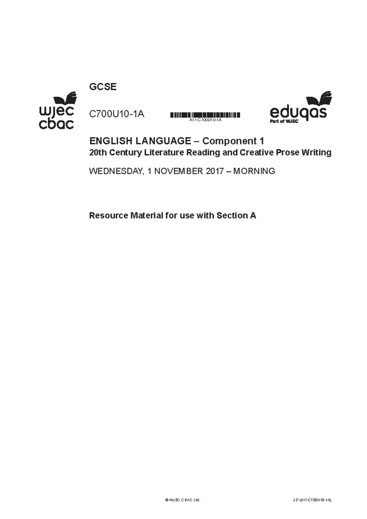GCSE ENGLISH LANGUAGE Component 1: 20th Century Literature Analysis ...