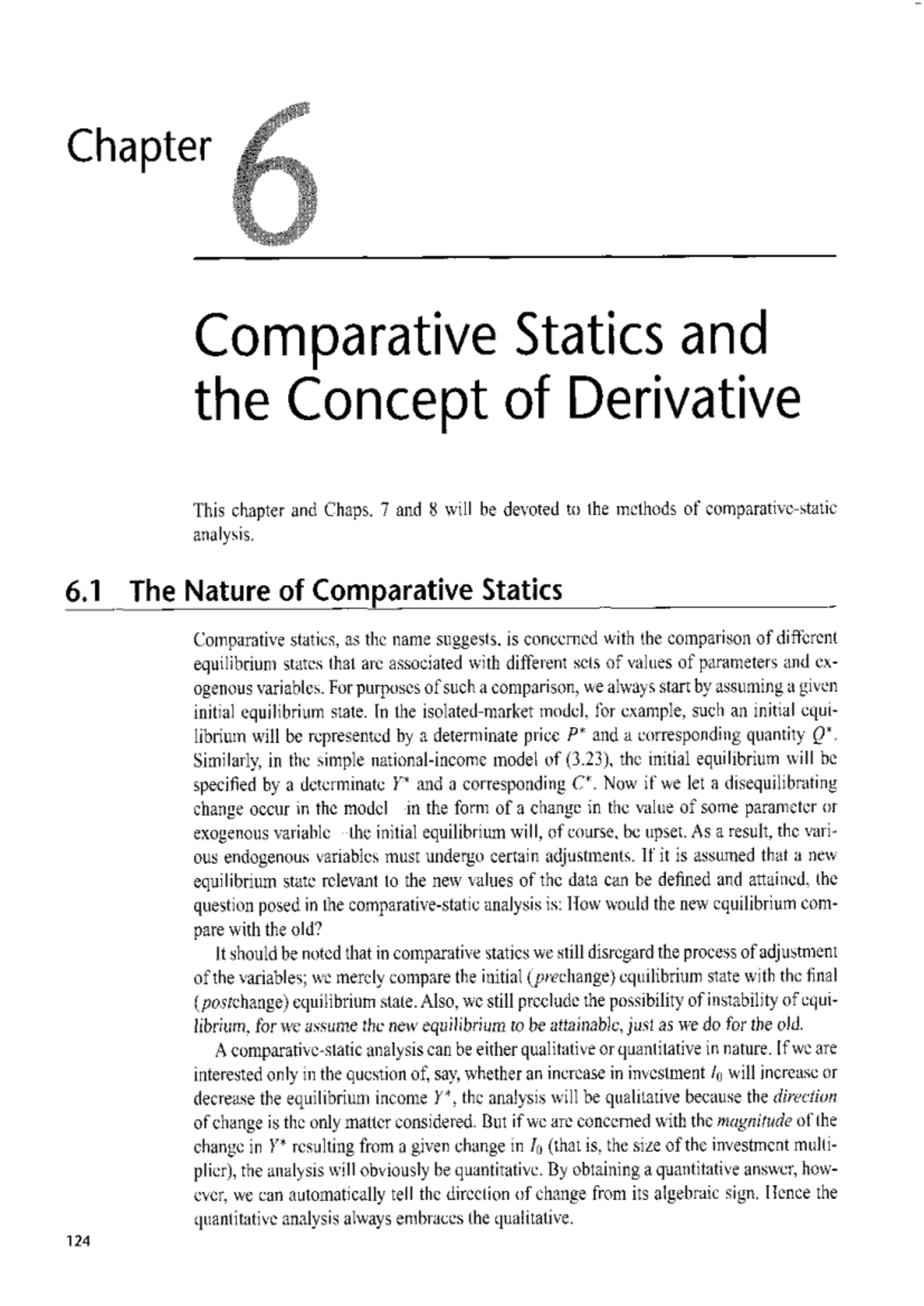 Chapter 6: Comparative Statics and Derivatives in Mathematical ...