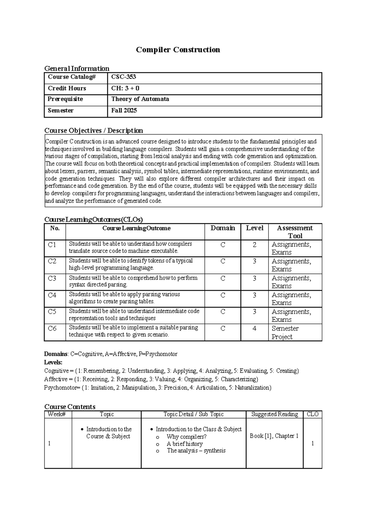 Compiler Construction - Fall 2025 - BSCS VII Course Overview - Studocu