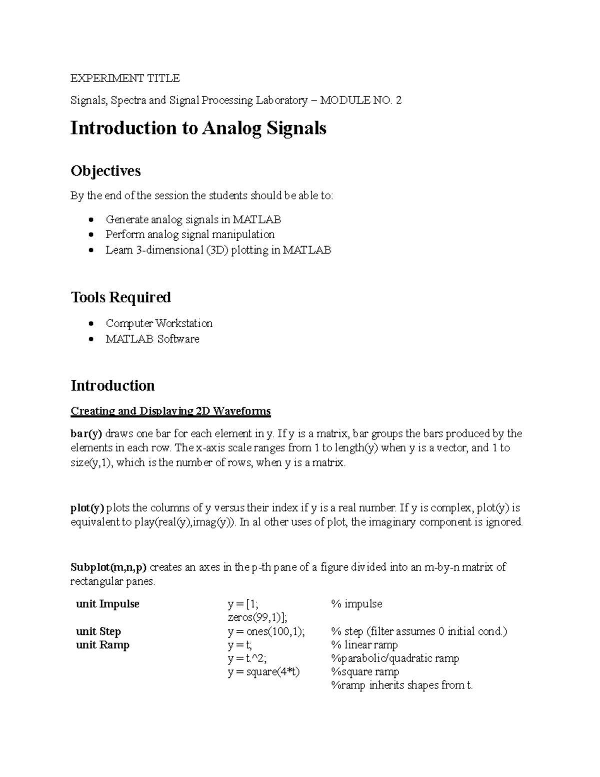 Experiment 2 - Introduction to Analog Signals v2 - EXPERIMENT TITLE ...
