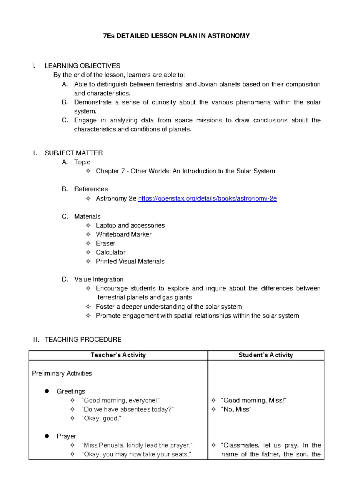 Lesson Plan: Chapter 7 - Introduction to the Solar System (Astronomy ...