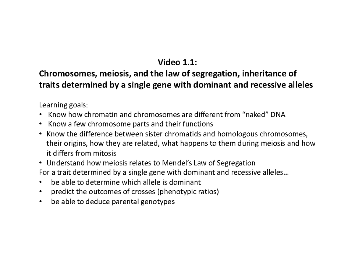 Genetics Lecture Notes: Meiosis, Inheritance Patterns, and Segregation ...