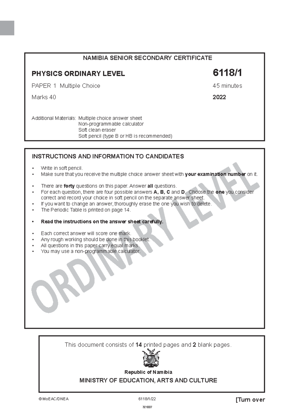 NSSCO - Physics Paper 1 6118-1 - Official Exam Guide 2022 - Studocu