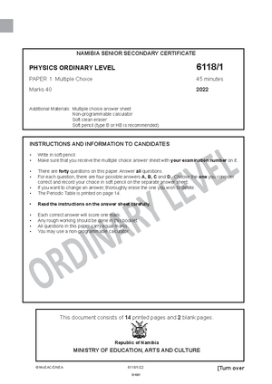 JSSEE 2019 Physical Science Paper 1 Exam Questions and Instructions ...