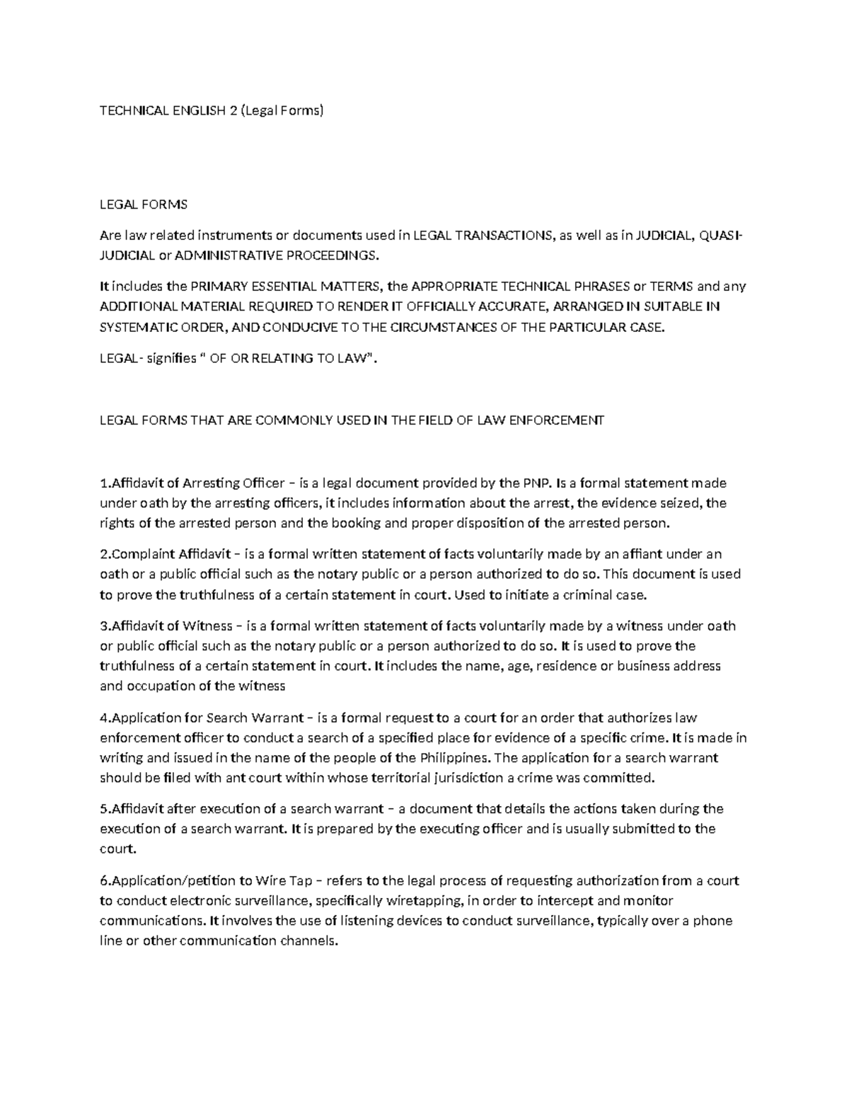 Technical English 2: Overview of Legal Forms and Their Applications ...