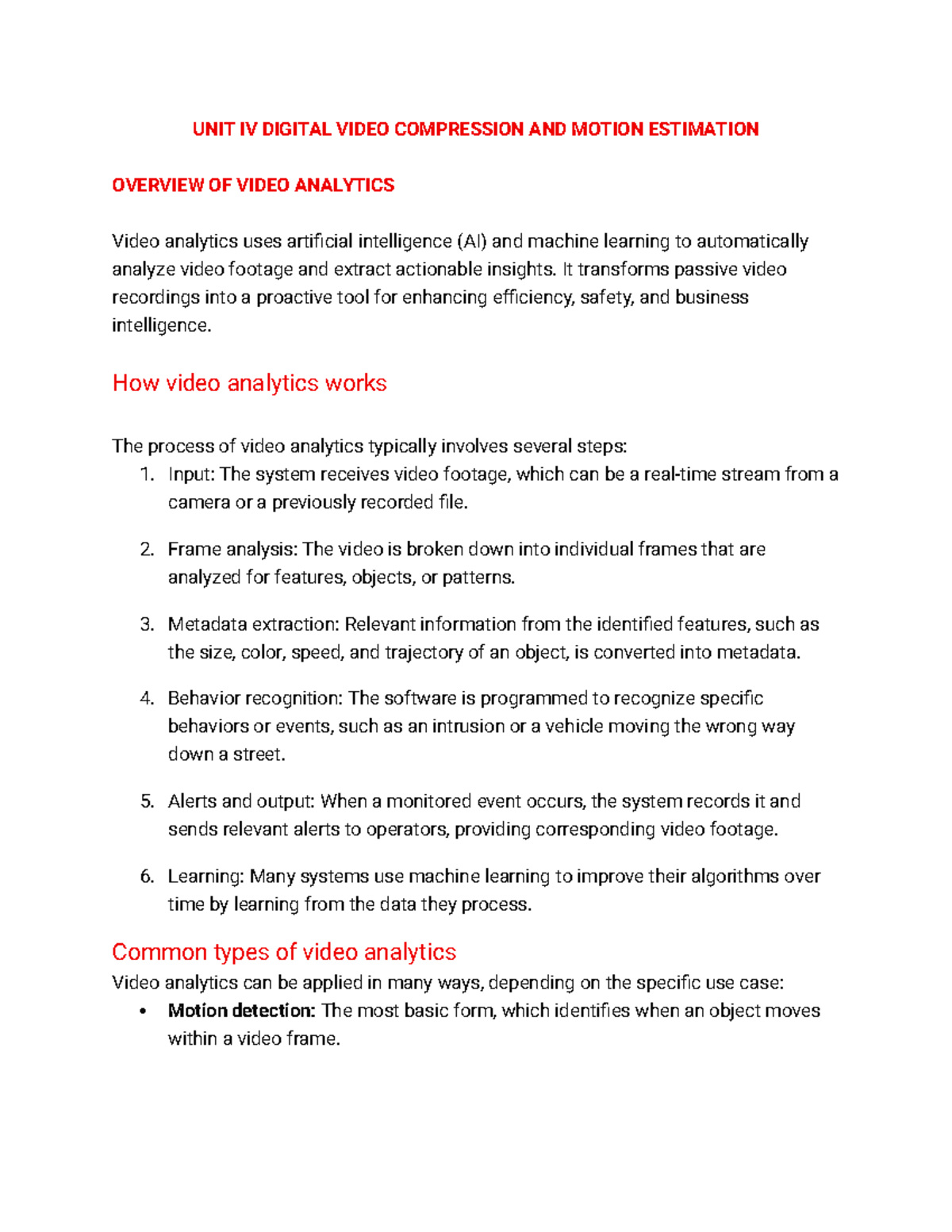 UNIT 4: Digital Video Compression & Motion Estimation Overview - Studocu