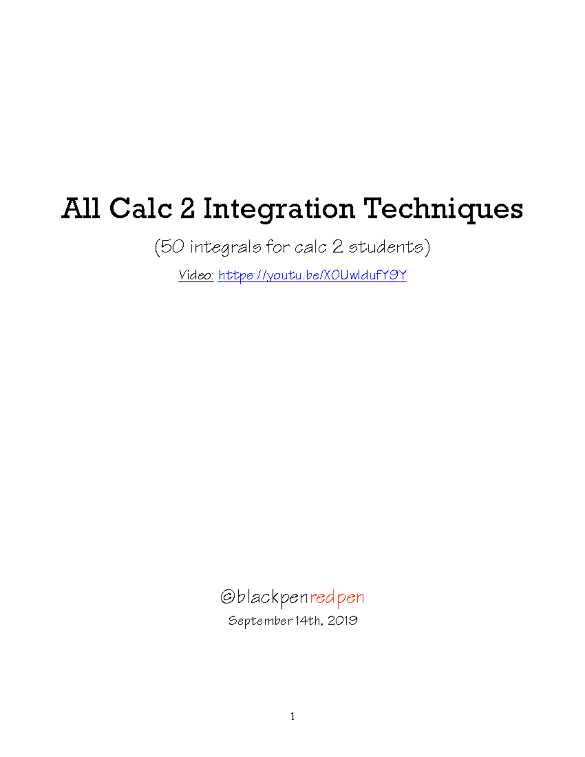 All Calc 2 Integration Techniques - 50 integrals for calc 2 student ...