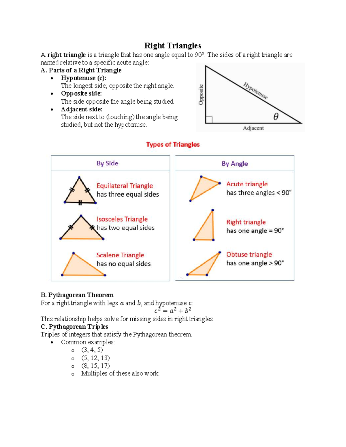 Trigo 1 Right Triangles Final Exam Notes - Studocu
