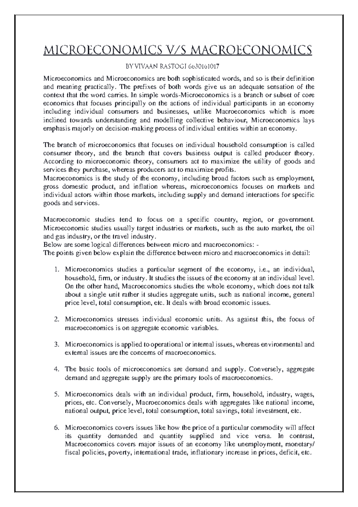 Microeconomics vs Macroeconomics: Key Differences Summary - Studocu