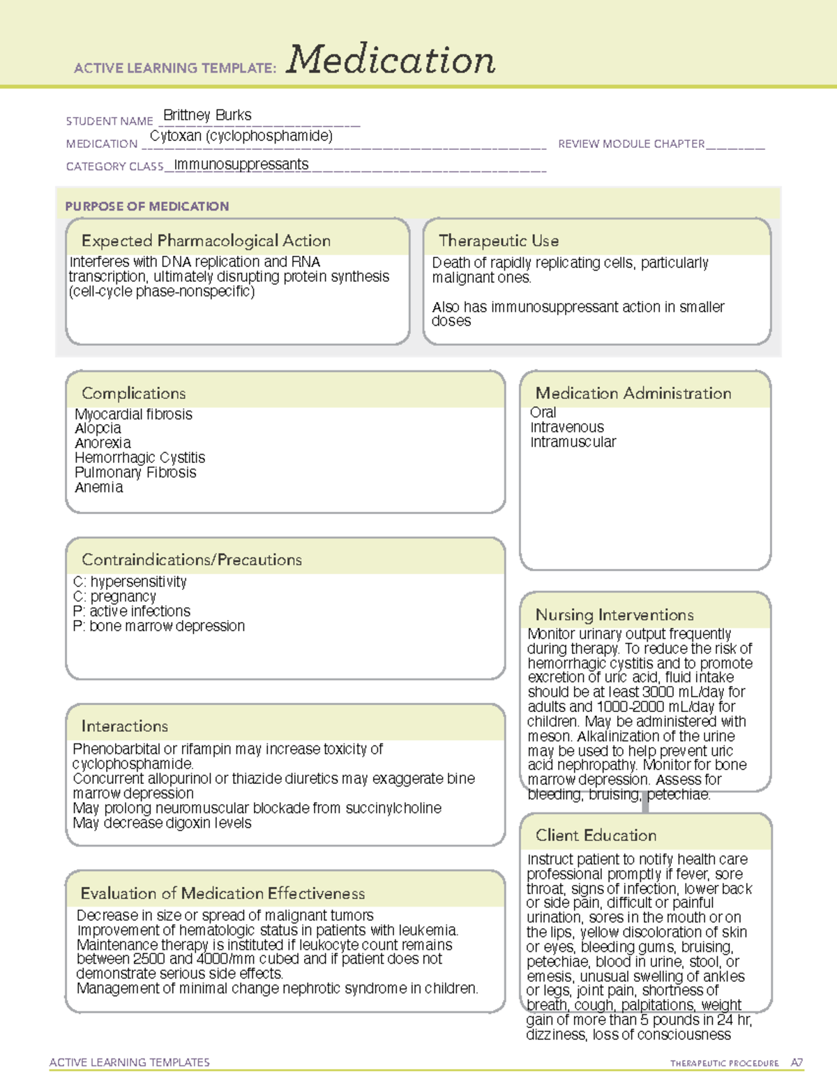 ATI Med Template - Pharmacological Actions & Nursing Interventions ...