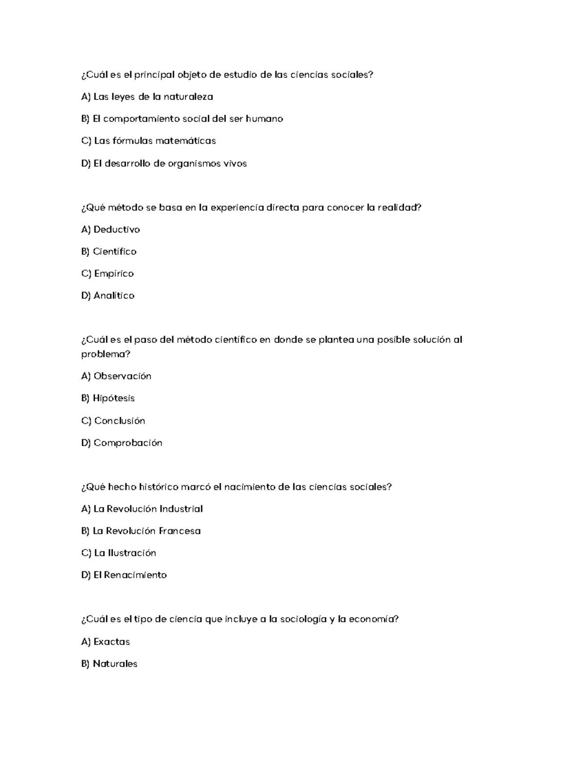 Prueba 2 de Ciencias Sociales: Preguntas y Respuestas Clave - Studocu