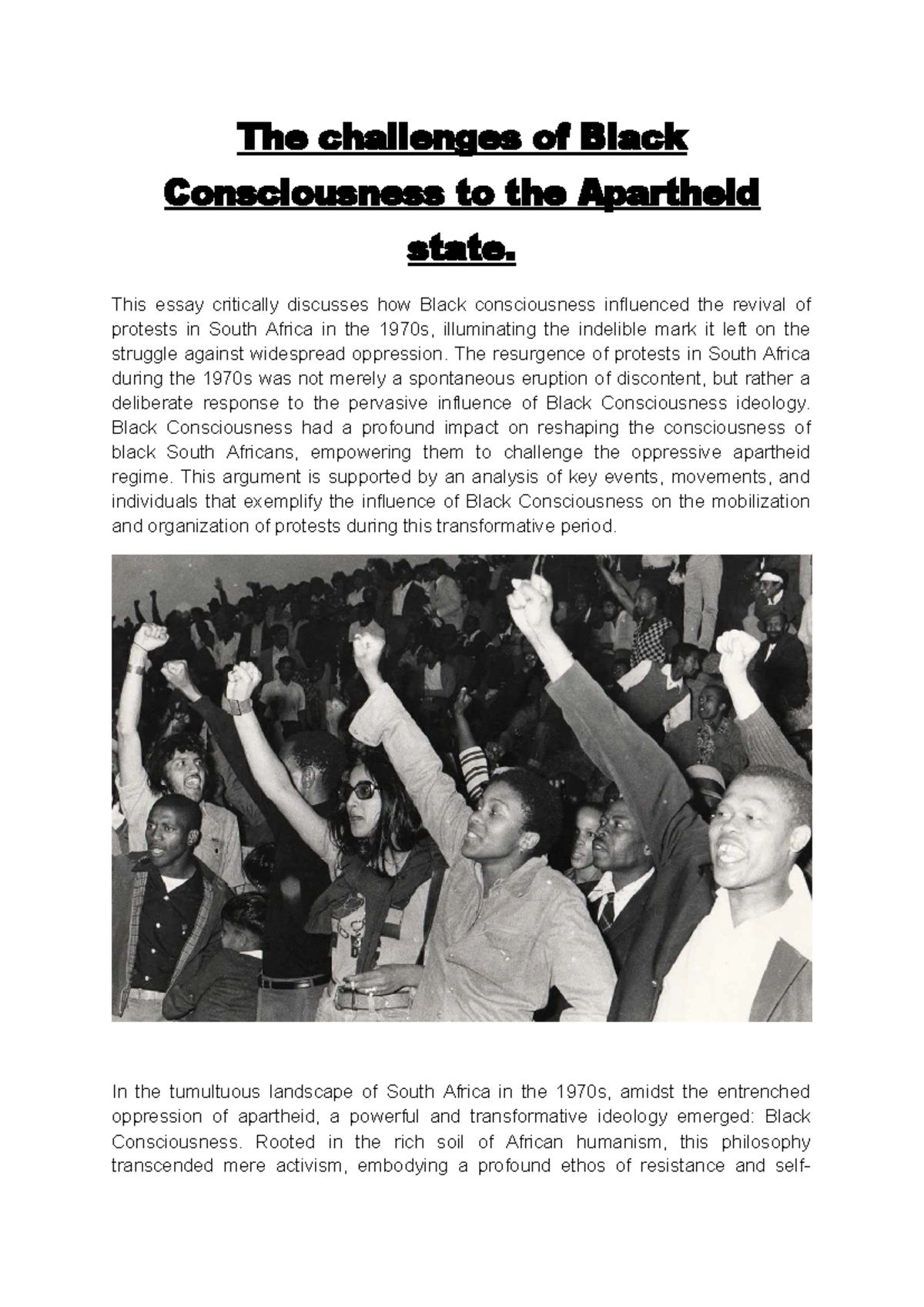 The Impact of Black Consciousness on 1970s Anti-Apartheid Protests ...