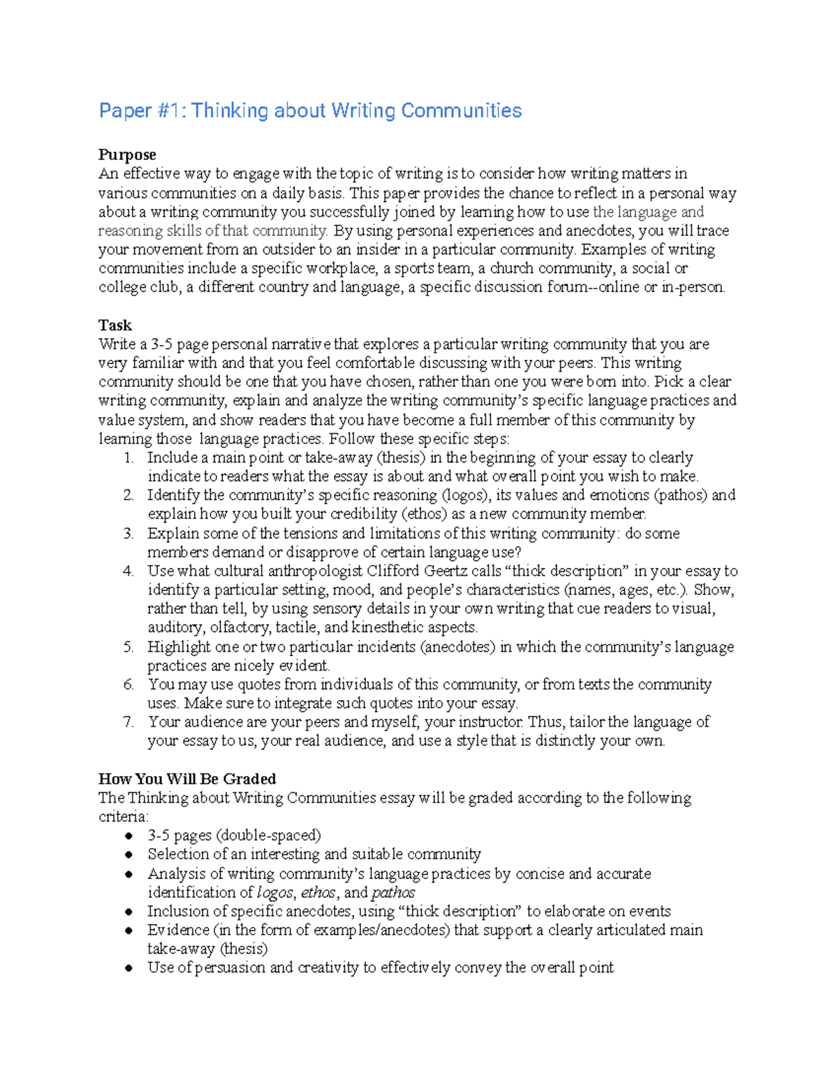 Writing Communities: Personal Narrative Guidelines (ENG 101) - Studocu