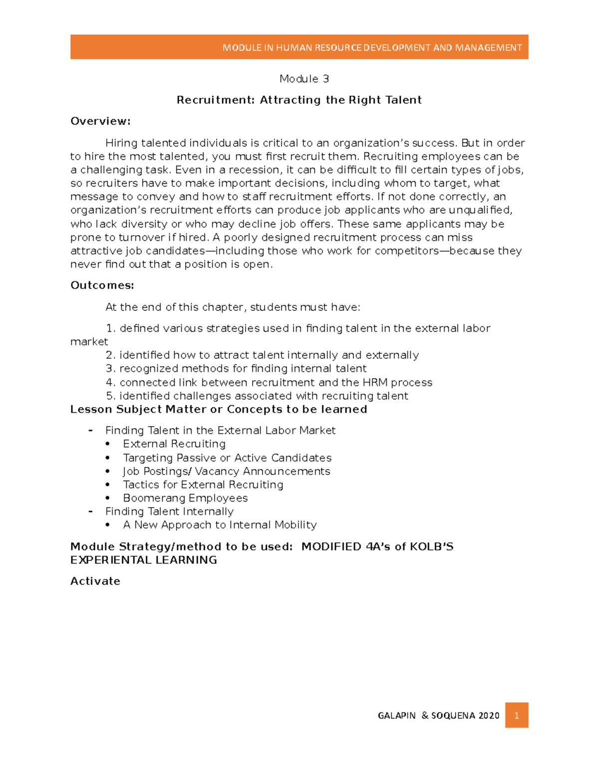 HRM Module 3 - Lecture notes lecture 1 to 3 - Module 3 Recruitment ...