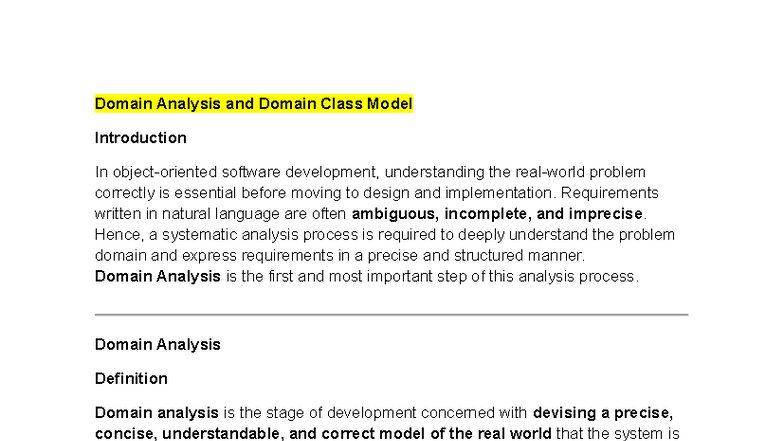 Domain Analysis and Class Model Overview for Software Development - Studocu