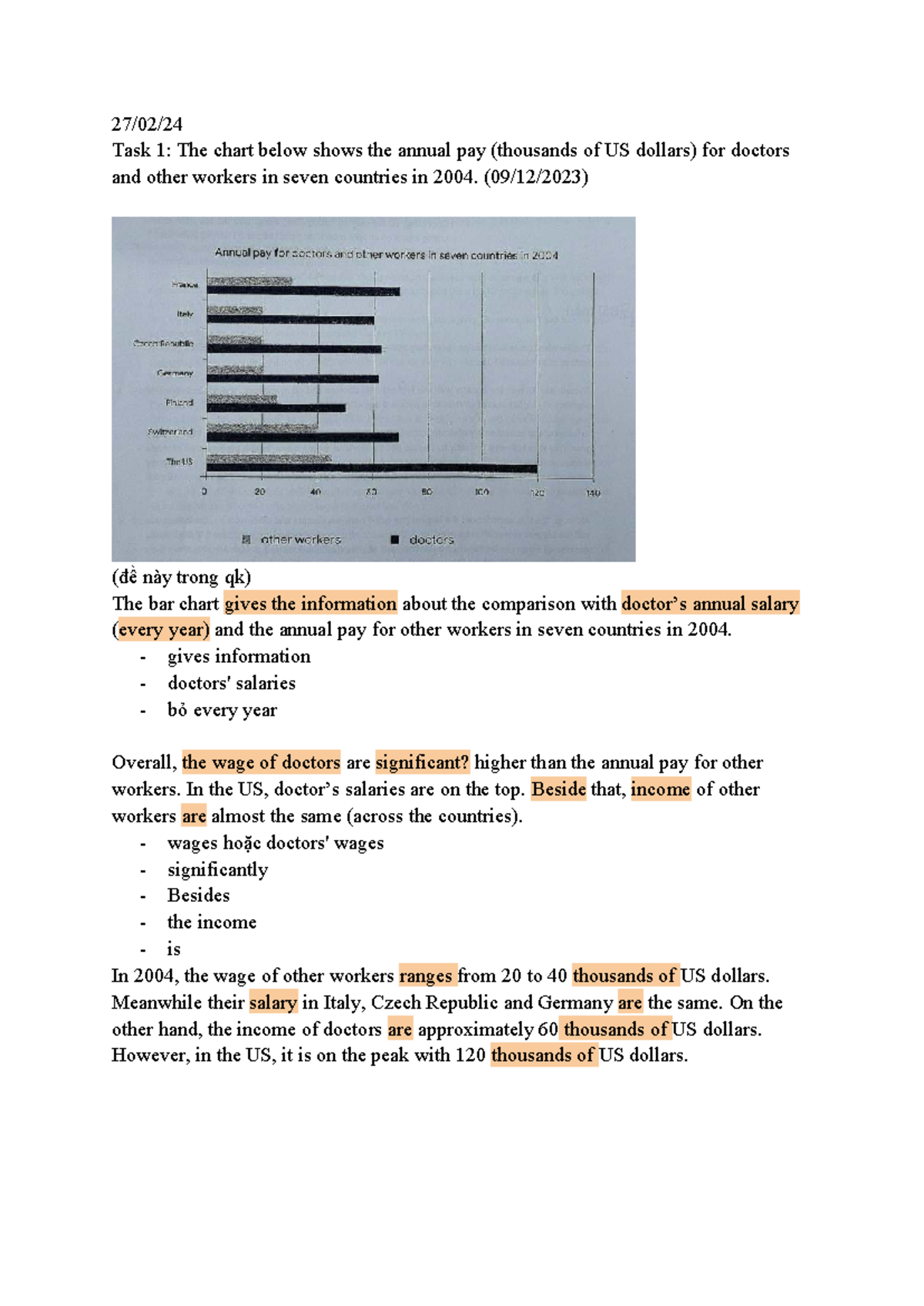 Task 1: Annual Salary Comparison of Doctors vs Other Workers (2004 ...