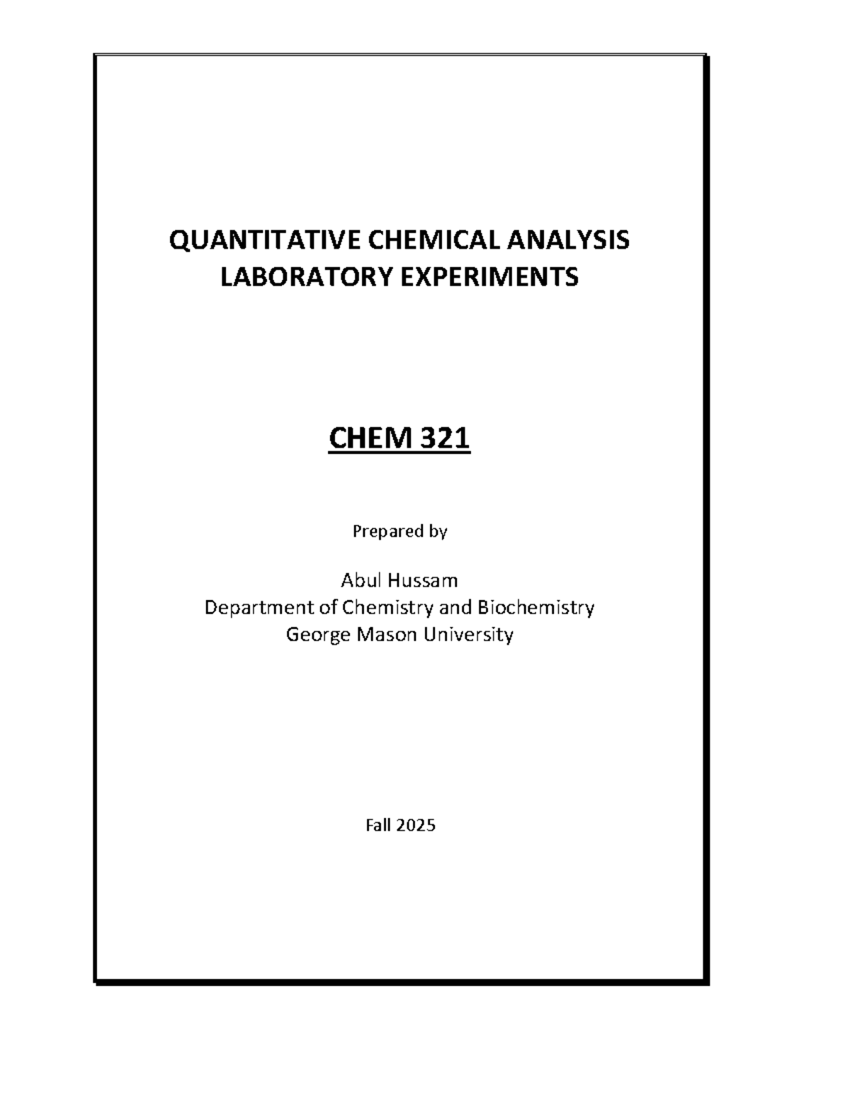 CHEM 321: Quantitative Chemical Analysis Lab Manual 2025 - Studocu