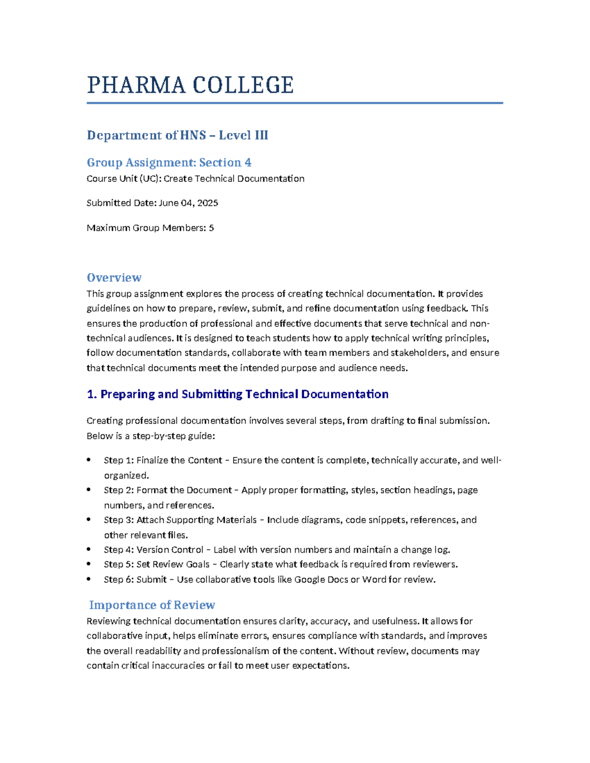 HNS UC Group Assignment: Creating Effective Technical Documentation - Studocu