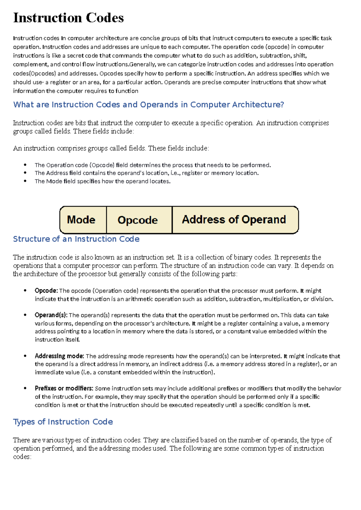 Instruction Codes and Computer Registers - Notes for CS 101 - Studocu
