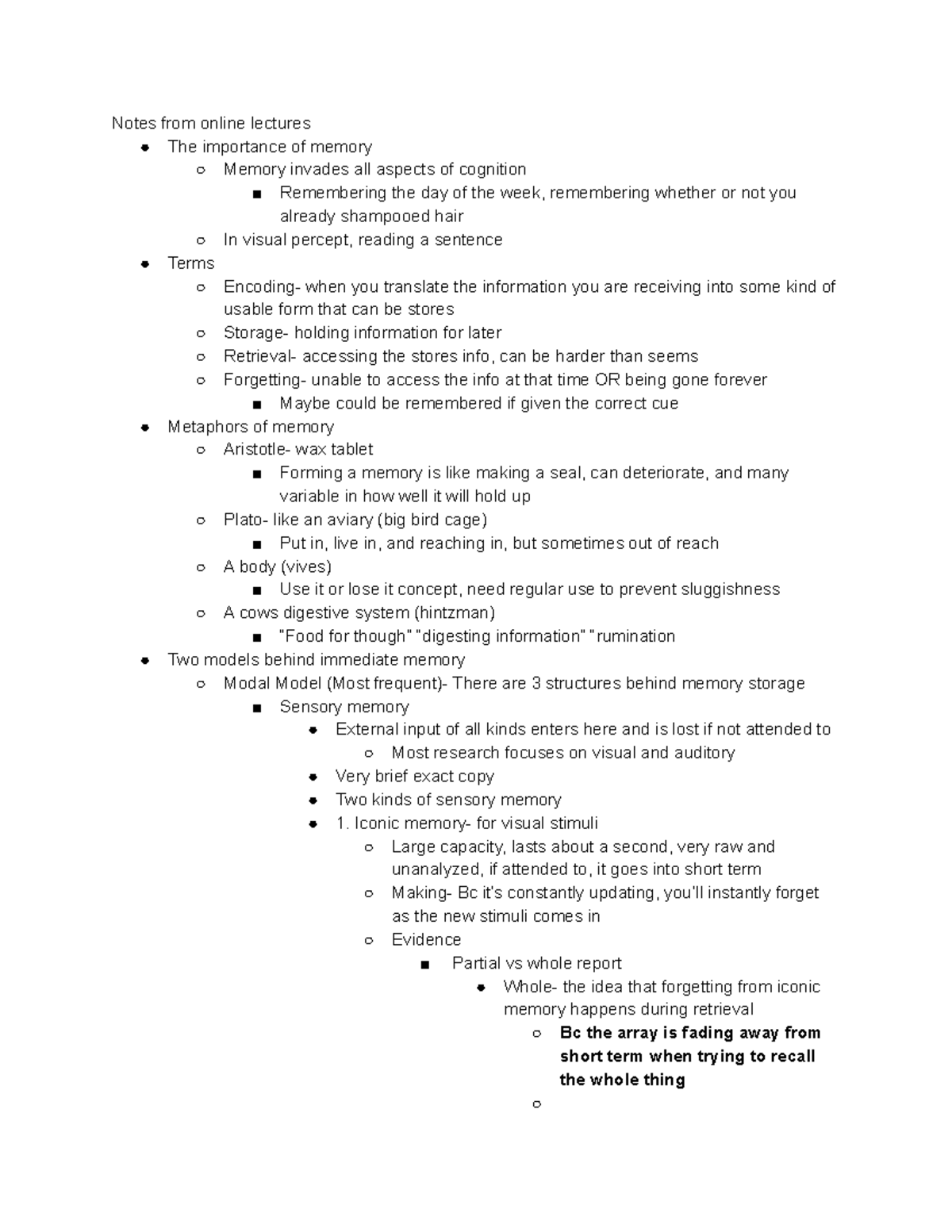 Cog 3 Memory Format Notes From Online Lectures The Importance Of Memory Memory Invades All