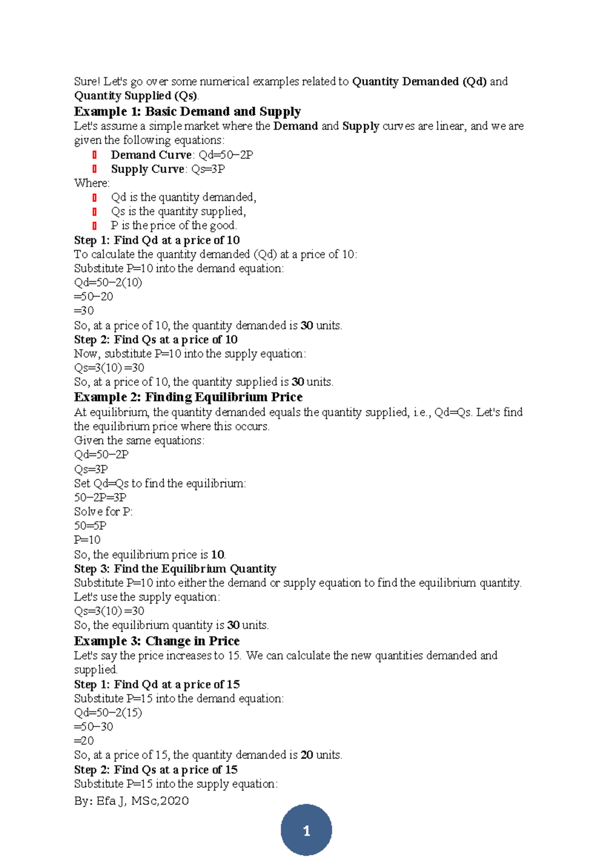 Economics Worksheets: Qd, Qs, Equilibrium Price & Quantity Analysis ...