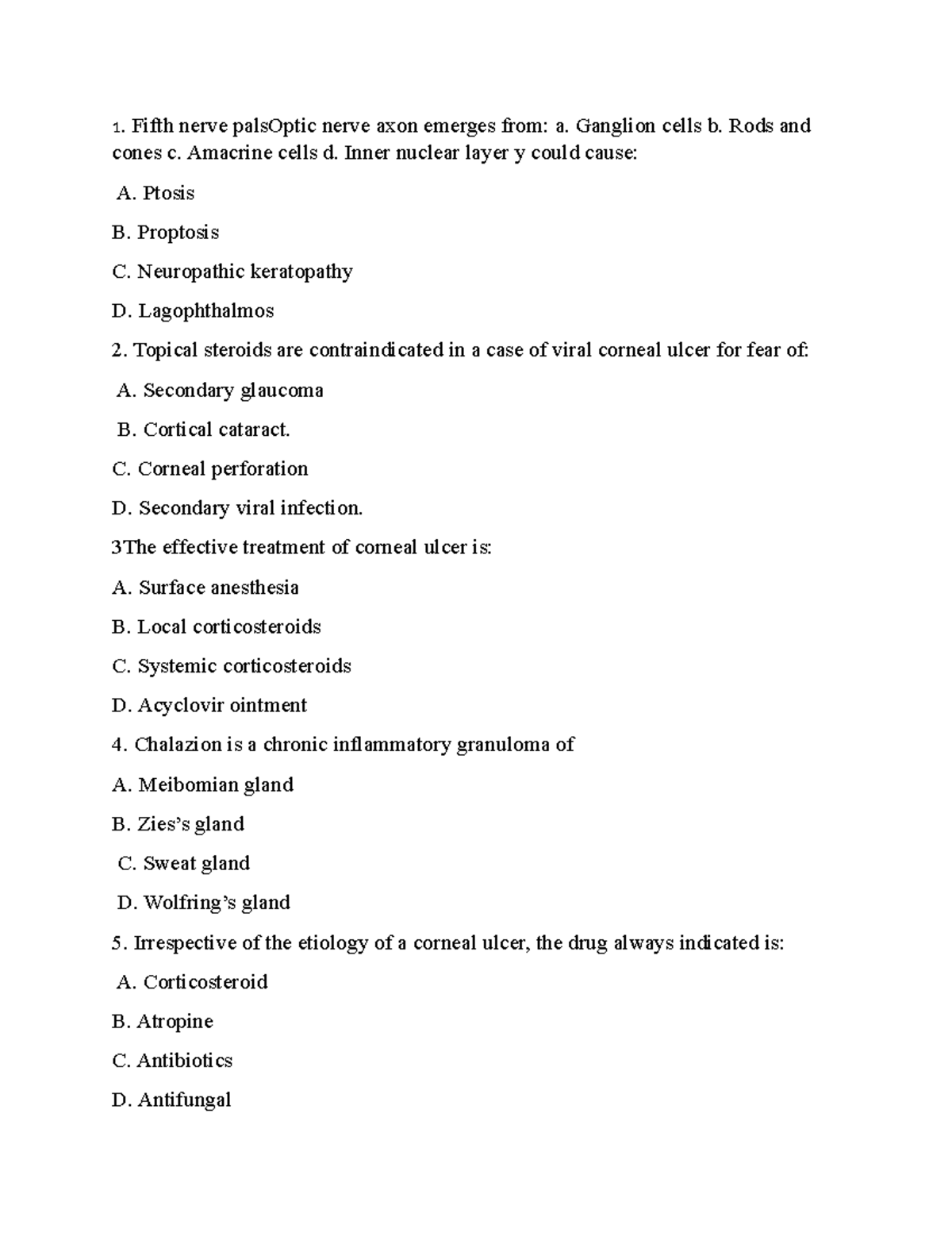 Ophthalmology Revision Quiz: Key Concepts and Questions - Studocu