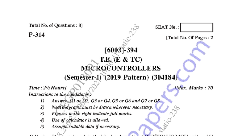 T.E. (ETC) End-Sem Exam on PIC18F4550 Microcontroller (304184) - Studocu
