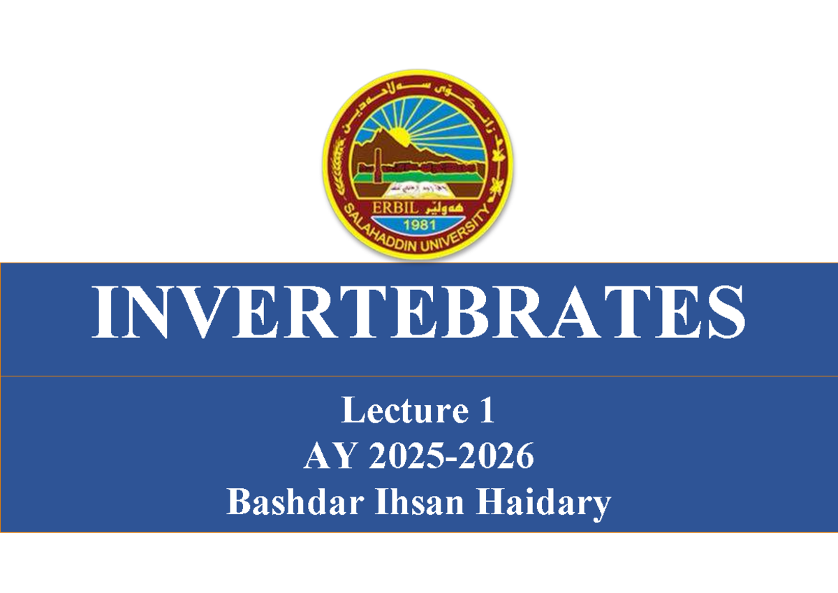 INVERTEBRATES Lecture 1: Major & Minor Phyla Characteristics - Studocu